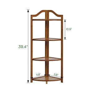 MoNiBloom Bamboo 4 Tier Corner Shelf Rack Storage Multifunctional Kitchen Plant Stand for Kitchen Living Room Bedroom Balcony Patio Garden, Brown