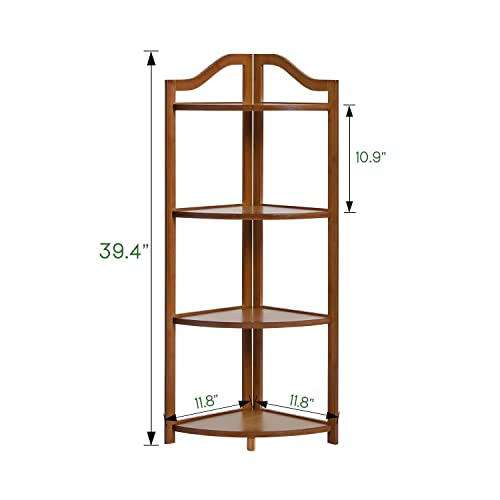 MoNiBloom Bamboo 4 Tier Corner Shelf Rack Storage Multifunctional Kitchen Plant Stand for Kitchen Living Room Bedroom Balcony Patio Garden, Brown