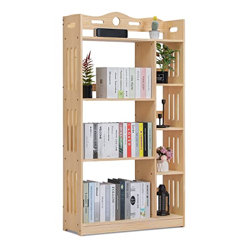 MoNiBloom Large Heavy Duty Wood Modern Bookshelf for Small Space 5 Tier Storage Display Stand Rack Heavy Duty for Kids Teen Room Living Room, Natural