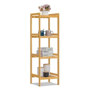 monibloom bamboo bookcase 4 tier corner standing storage bookshelf kids open shelf organizer display rack table for bathroom bedroom office, natural