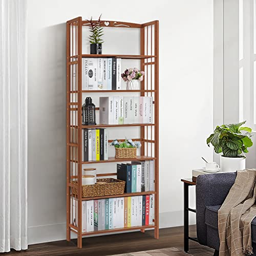 MoNiBloom 6-Tier Adjustable Bookshelf Bookcase, Multifunction Free-Standing Storage Shelf Narrow Plant Flower Stand for Living Room Kitchen Home, Brown