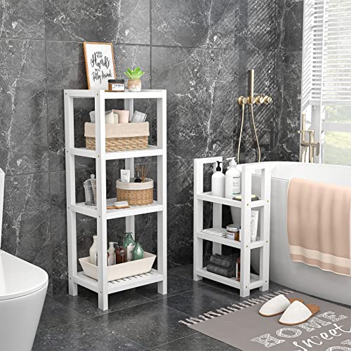 Homykic Bamboo Bathroom Storage Shelf, 7-Tier Detachable Narrow Shelf Freestanding Towel Rack Wood Corner Stand Organizer for Corner, Bathroom, Living Room, Bedroom, Kitchen, White