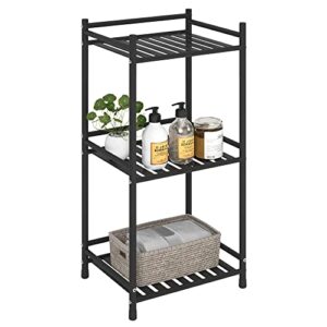 fkuo 3 tier bathroom storage open shelf unit, free-standing metal corner rack shelving for kitchen, living room, hallway (matte black, 3 tier)