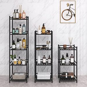 FKUO 3 Tier Bathroom Storage Open Shelf Unit, Free-Standing Metal Corner Rack Shelving for Kitchen, Living Room, Hallway (Matte Black, 3 Tier)