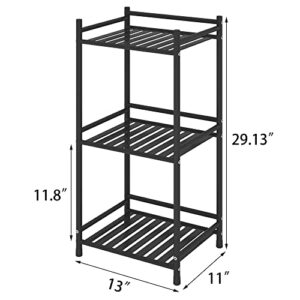 FKUO 3 Tier Bathroom Storage Open Shelf Unit, Free-Standing Metal Corner Rack Shelving for Kitchen, Living Room, Hallway (Matte Black, 3 Tier)