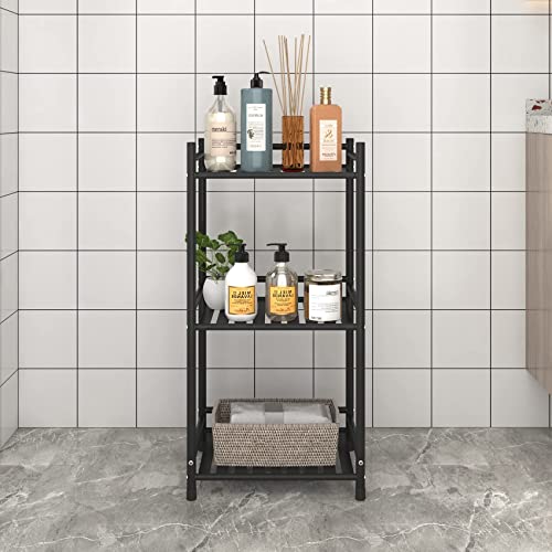 FKUO 3 Tier Bathroom Storage Open Shelf Unit, Free-Standing Metal Corner Rack Shelving for Kitchen, Living Room, Hallway (Matte Black, 3 Tier)