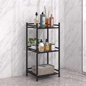 FKUO 3 Tier Bathroom Storage Open Shelf Unit, Free-Standing Metal Corner Rack Shelving for Kitchen, Living Room, Hallway (Matte Black, 3 Tier)