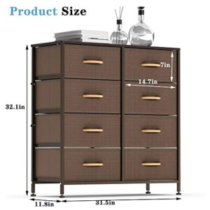 DHMAKER Vertical Dresser Storage Tower, Steel Frame, Wood Top, Easy Pull Textured Fabric Bins - Organizer Unit for Bedroom, Hallway, Entryway, Closets - 8 Drawers- Brown