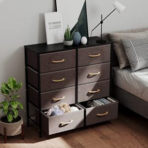 DHMAKER Vertical Dresser Storage Tower, Steel Frame, Wood Top, Easy Pull Textured Fabric Bins - Organizer Unit for Bedroom, Hallway, Entryway, Closets - 8 Drawers- Brown