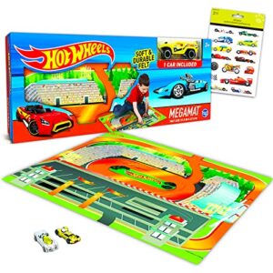 hot wheels kids hot wheels mega mat with vehicle - bundle with hot wheels playmat with vehicle and 4 racecar sticker sheets (car playmat for boys)