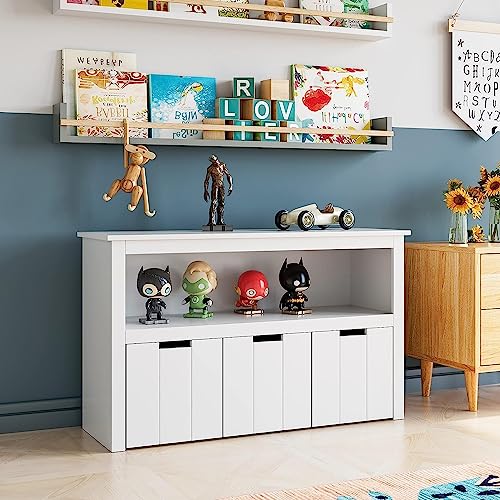 FAONIE 3 Drawers Toy Storage Cabinet, Floor Storage Chest With 12 Hidden Wheels And Large