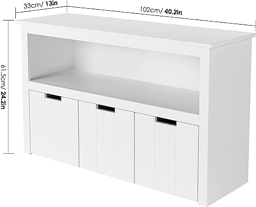 FAONIE 3 Drawers Toy Storage Cabinet, Floor Storage Chest With 12 Hidden Wheels And Large