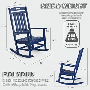 POLYDUN Patio Rocking Chairs, Poly Lumber Rocking Chairs for Outside with High Back, Wide Rocking Chair Outdoor, All-Weather Front Porch Rocker for Both Outdoor and Indoor, Navy Blue