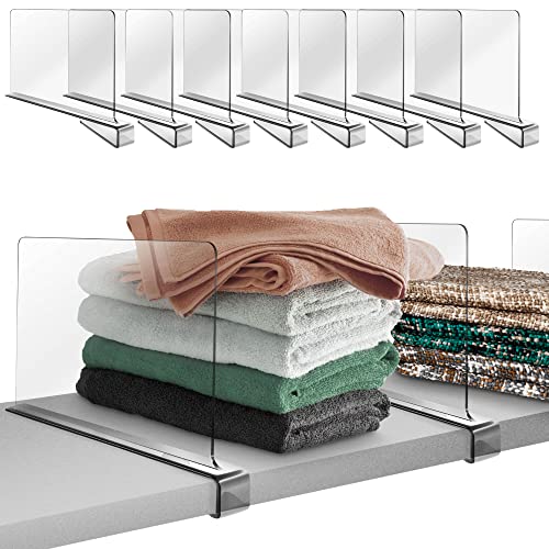 Hekmaden Acrylic Shelf Dividers for Closet Organization 8PCS，Clear Shelf Divider Fits Shelves of 0.4-1 Inch, Shelf Divider for Wooden Shelving