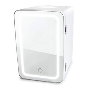 led lighted mini fridge with mirror door, white