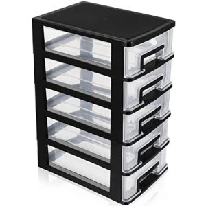 cabilock drawer storage cabinet small clear 5 layer drawer plastic drawer type closet storage box storage shelf storage rack for office bedroom living room black (5.9x8.3x12.3 inch)