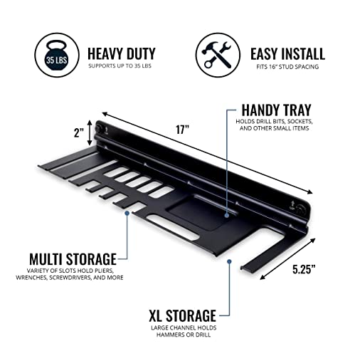 StoreYourBoard Garage Hand Tool Organizer, Drill, Screw Driver and Wrench Sets, Hammer, Pliers, Wall Mount Storage Tool Tray, Heavy Duty Steel