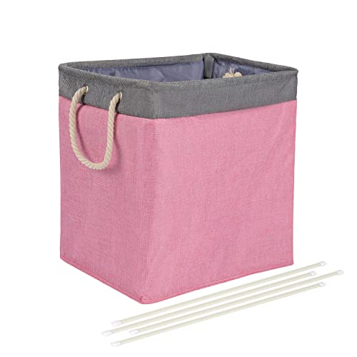 Amazon Basics Foldable Fabric Rectangular Laundry Hamper with Detachable Brackets, Large, Pink