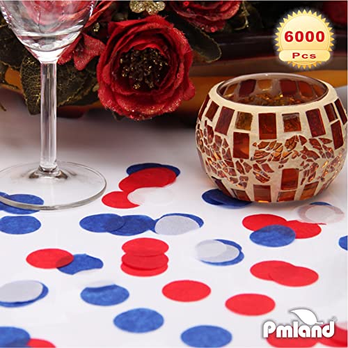 PMLAND Gift Wrapping Paper Table Confetti Circles 2.5 cm (1 Inch) 6000 pcs - Patriotic (Red, Royal Blue and White)