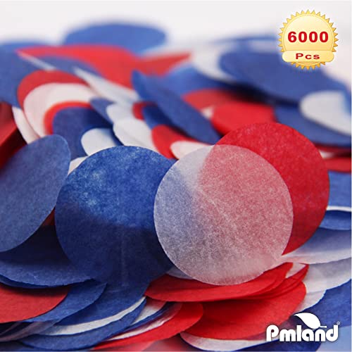 PMLAND Gift Wrapping Paper Table Confetti Circles 2.5 cm (1 Inch) 6000 pcs - Patriotic (Red, Royal Blue and White)