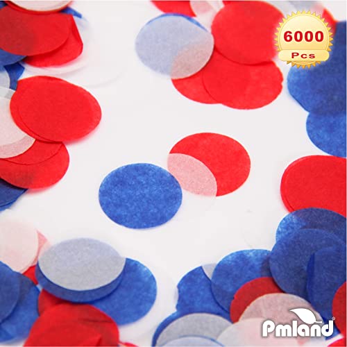 PMLAND Gift Wrapping Paper Table Confetti Circles 2.5 cm (1 Inch) 6000 pcs - Patriotic (Red, Royal Blue and White)