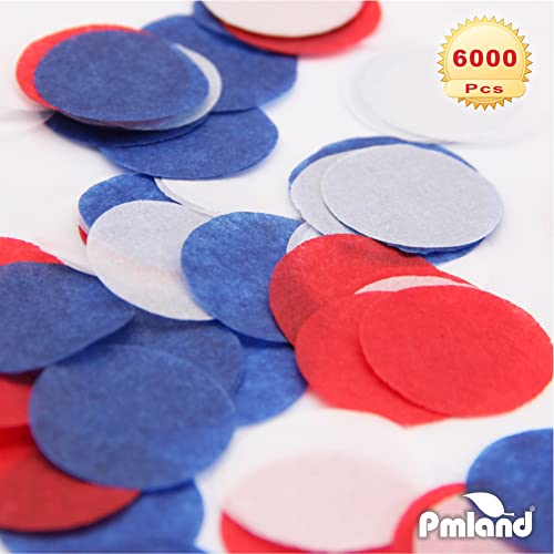 PMLAND Gift Wrapping Paper Table Confetti Circles 2.5 cm (1 Inch) 6000 pcs - Patriotic (Red, Royal Blue and White)