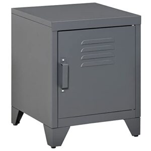 homcom industrial end table, living room side table with locker-style door and adjustable shelf, grey