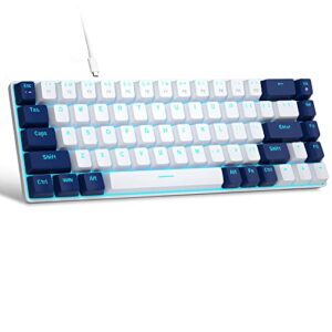 magegee portable 60% mechanical gaming keyboard, mk-box led backlit compact 68 keys mini wired office keyboard with red switch for windows laptop pc mac - white/blue