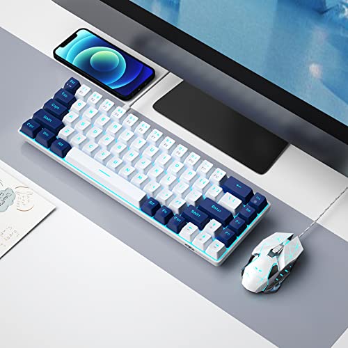 MageGee Portable 60% Mechanical Gaming Keyboard, MK-Box LED Backlit Compact 68 Keys Mini Wired Office Keyboard with Red Switch for Windows Laptop PC Mac - White/Blue