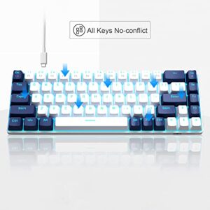 MageGee Portable 60% Mechanical Gaming Keyboard, MK-Box LED Backlit Compact 68 Keys Mini Wired Office Keyboard with Red Switch for Windows Laptop PC Mac - White/Blue