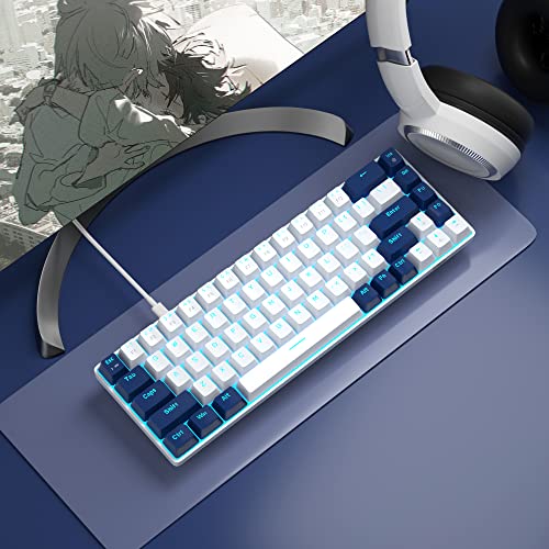 MageGee Portable 60% Mechanical Gaming Keyboard, MK-Box LED Backlit Compact 68 Keys Mini Wired Office Keyboard with Red Switch for Windows Laptop PC Mac - White/Blue