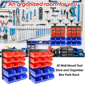 WerkWeit Wall Mounted,30 Pieces Workshop storage bins Rack Garage Bolt Bins Organizer Hardware Bins for Nails and Screws Beads, Buttons and Other Small Parts