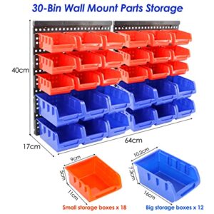 WerkWeit Wall Mounted,30 Pieces Workshop storage bins Rack Garage Bolt Bins Organizer Hardware Bins for Nails and Screws Beads, Buttons and Other Small Parts