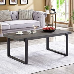 excefur coffee table, rustic wood and metal center table, modern cocktail table for living room, grey