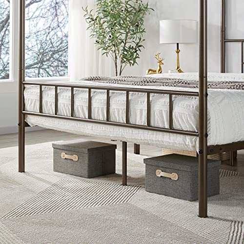 Topeakmart Bronze Four-Poster Canopy Metal Bed Frame with Headboard and Footboard Sturdy Slatted Structure No Box Spring Needed Queen Size