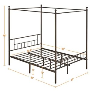 Topeakmart Bronze Four-Poster Canopy Metal Bed Frame with Headboard and Footboard Sturdy Slatted Structure No Box Spring Needed Queen Size