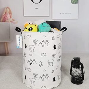 ONOEV Round Fabric Storage Bin,Decorative Basket,Organizer Basket with Handles,for Clothes Storage,books and sundries(Forest deer), 19.7inch(H) x 15.7inch(D)