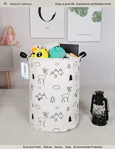 ONOEV Round Fabric Storage Bin,Decorative Basket,Organizer Basket with Handles,for Clothes Storage,books and sundries(Forest deer), 19.7inch(H) x 15.7inch(D)