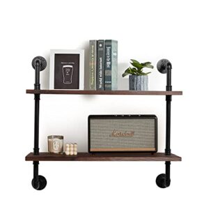 jaxpety industrial floating shelf 2-tier wall mounted pipe shelves rustic wood shelf metal bracket storage space display bookshelf for bedroom, living room, office