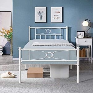 GIME White Twin Bed Frames with Storage for Girls Boys, Platform Bed Mattress Foundation Duty Metal Slats Support with Headboard/Footboard for Teenagers Student, No Box Spring Needed