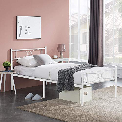 GIME White Twin Bed Frames with Storage for Girls Boys, Platform Bed Mattress Foundation Duty Metal Slats Support with Headboard/Footboard for Teenagers Student, No Box Spring Needed