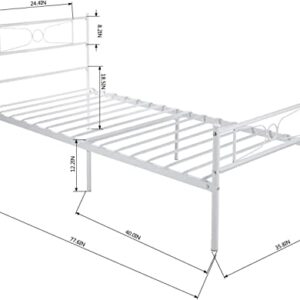 GIME White Twin Bed Frames with Storage for Girls Boys, Platform Bed Mattress Foundation Duty Metal Slats Support with Headboard/Footboard for Teenagers Student, No Box Spring Needed