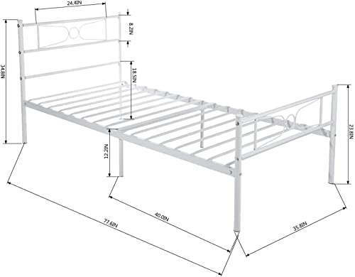 GIME White Twin Bed Frames with Storage for Girls Boys, Platform Bed Mattress Foundation Duty Metal Slats Support with Headboard/Footboard for Teenagers Student, No Box Spring Needed