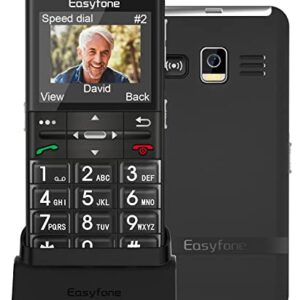 Easyfone Prime-A7 4G Big Button Cell Phone for Seniors | Easy-to-use | Clear Sound | 2.0'' HD Display | SOS Button w/GPS | Unlocked (T-Mobile & MVNOs) | 1500Mah Battery and Charging Dock (Black)