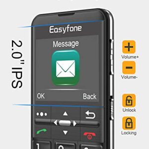 Easyfone Prime-A7 4G Big Button Cell Phone for Seniors | Easy-to-use | Clear Sound | 2.0'' HD Display | SOS Button w/GPS | Unlocked (T-Mobile & MVNOs) | 1500Mah Battery and Charging Dock (Black)