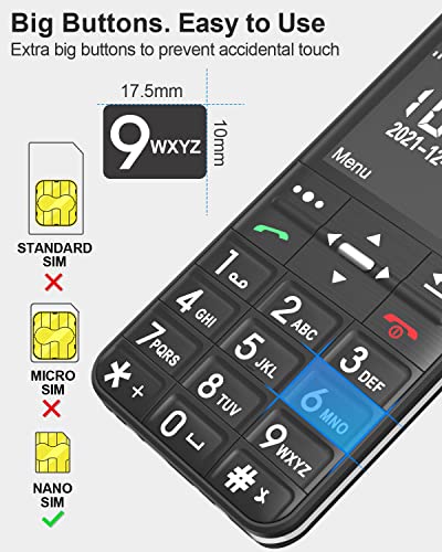 Easyfone Prime-A7 4G Big Button Cell Phone for Seniors | Easy-to-use | Clear Sound | 2.0'' HD Display | SOS Button w/GPS | Unlocked (T-Mobile & MVNOs) | 1500Mah Battery and Charging Dock (Black)