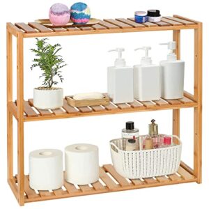 paylesshere bamboo bathroom shelves, 3-tier adjustable layer rack, bathroom towel shelf, utility storage shelf rack, wall mounted organizer shelf, for bathroom kitchen living room holder natural