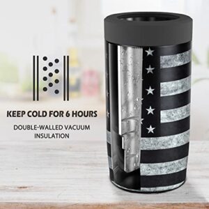 4-in-1 Slim Can Cooler Easy to Hold Insulated Beer Can Holder Double-walled Stainless Steel for All 12 Oz Cans (Black America Flag 2)