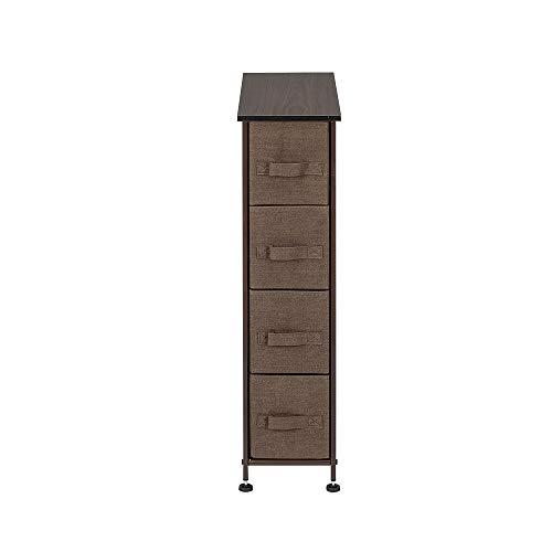 Kcelarec Narrow Dresser Tower with 4 Drawers,Vertical Storage for Bedroom, Bathroom, Laundry, Closets, and More, Steel Frame, Wood Top, Easy Pull Fabric Bins (Brown)