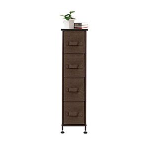 Kcelarec Narrow Dresser Tower with 4 Drawers,Vertical Storage for Bedroom, Bathroom, Laundry, Closets, and More, Steel Frame, Wood Top, Easy Pull Fabric Bins (Brown)